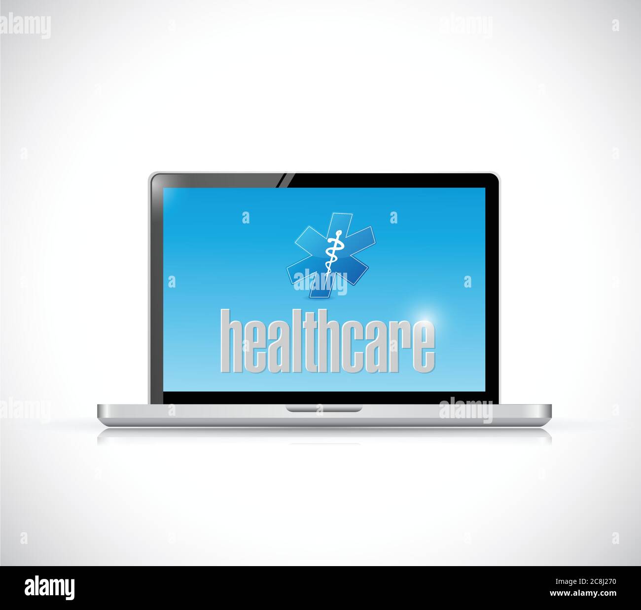Laptop healthcare sign illustration design over a white background ...