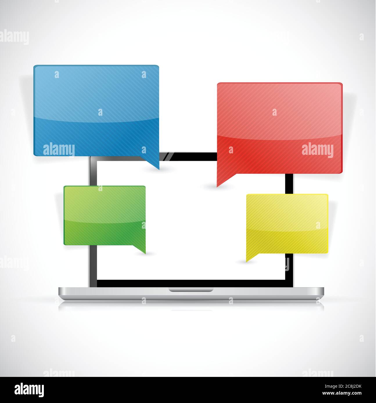 Laptop text message communication illustration design over a white ...