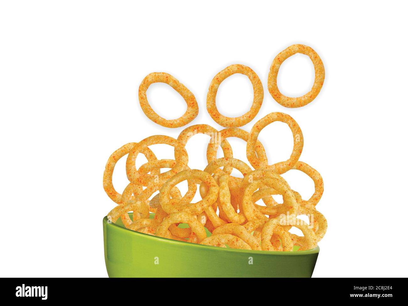 Spicy Corn Rings Snack, Fryum Onion Rings, Pile of crispy Corn ring ...