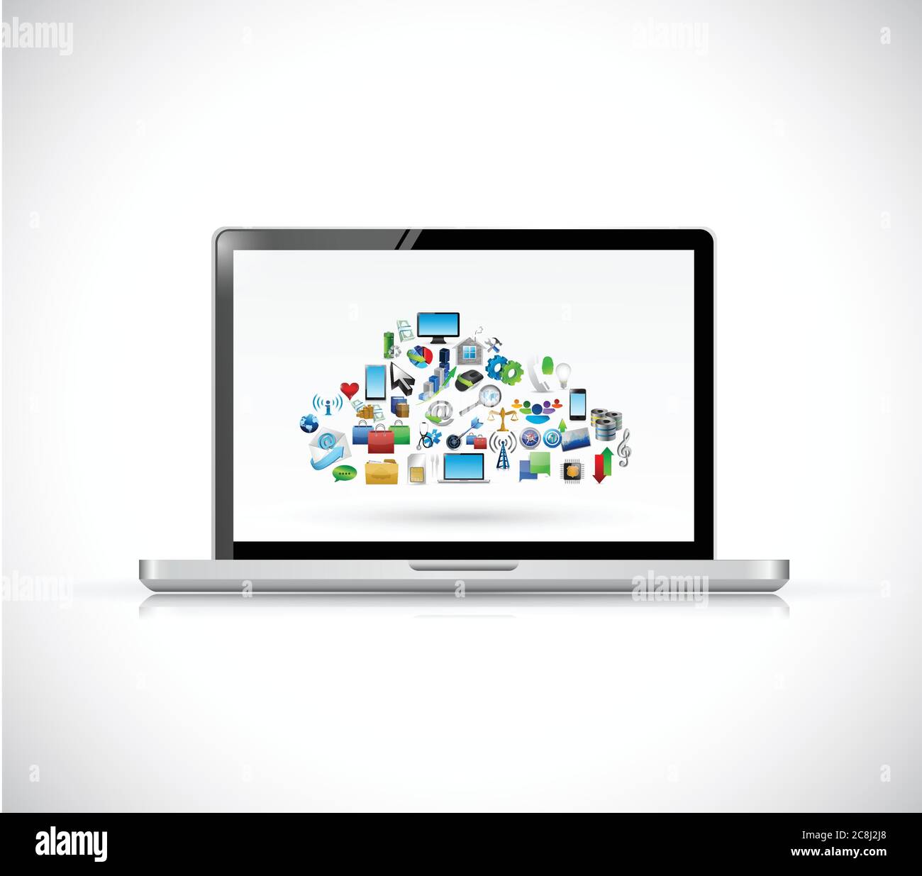 Laptop and cloud computing icons. illustration design over a white ...