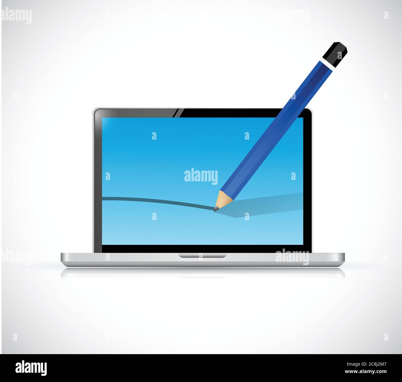 Computer and pencil sketch illustration design over a white background ...