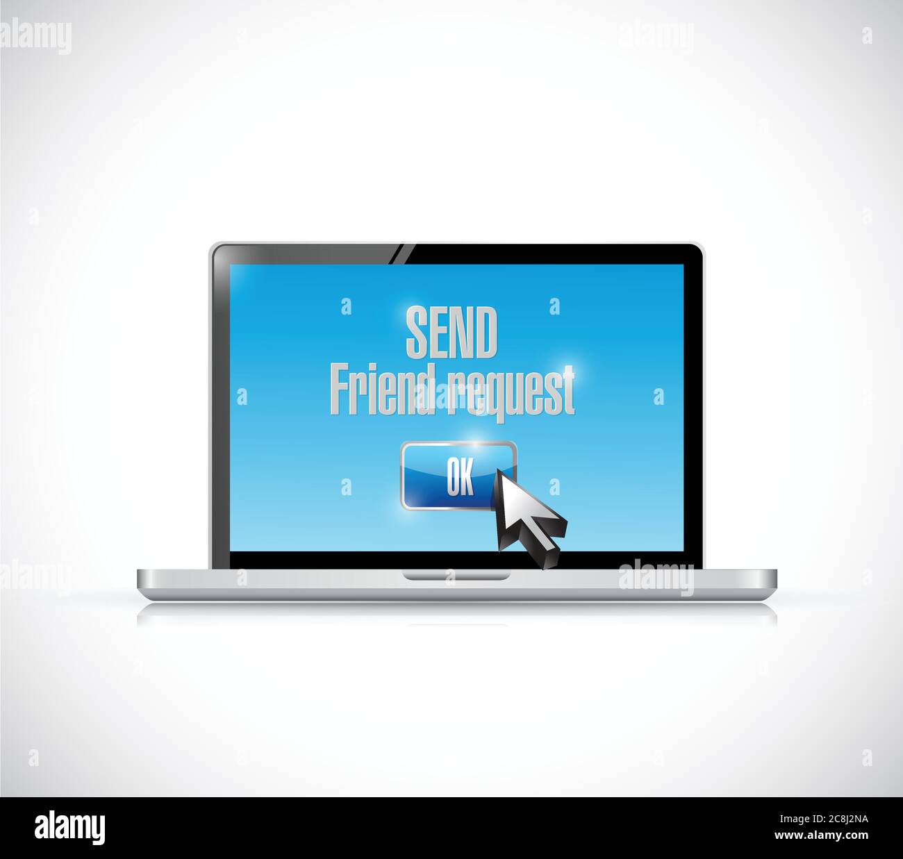Send friend request message on a computer laptop illustration design ...