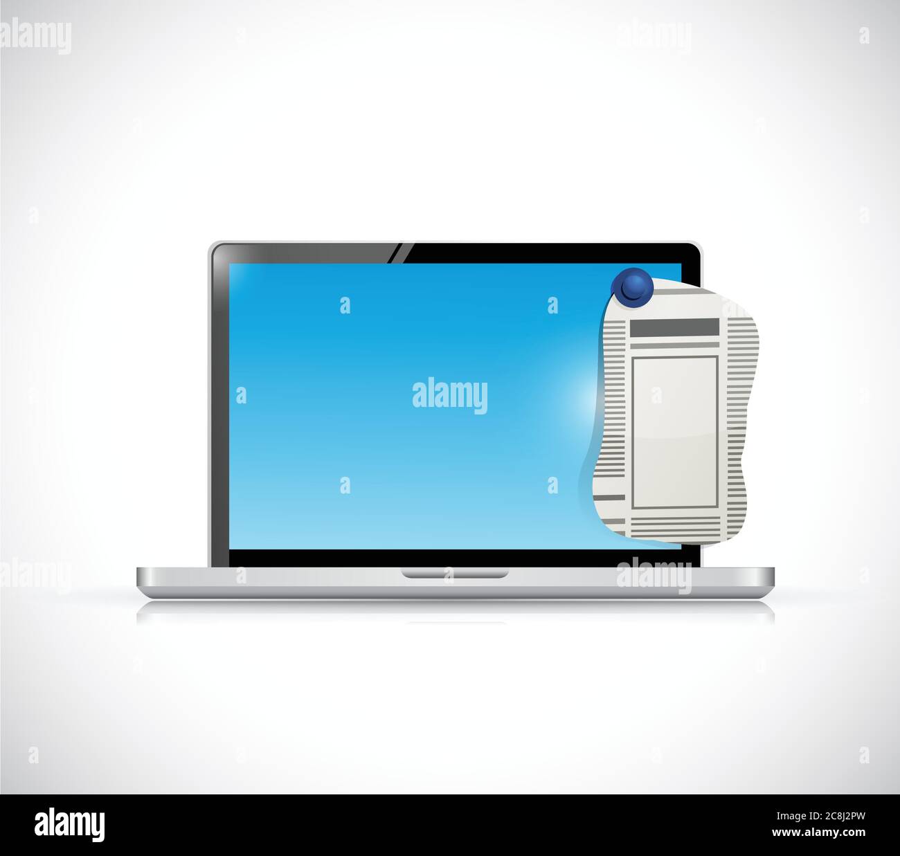 Laptop and newspaper ad piece illustration design over a white ...