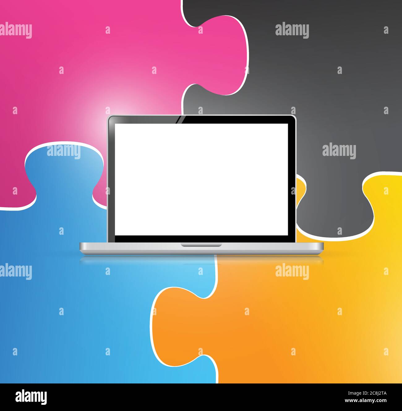 Puzzle piece and laptop illustration design graphic background Stock ...