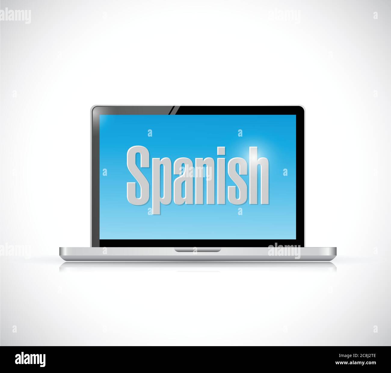 Learn spanish on your computer concept. illustration design over a ...