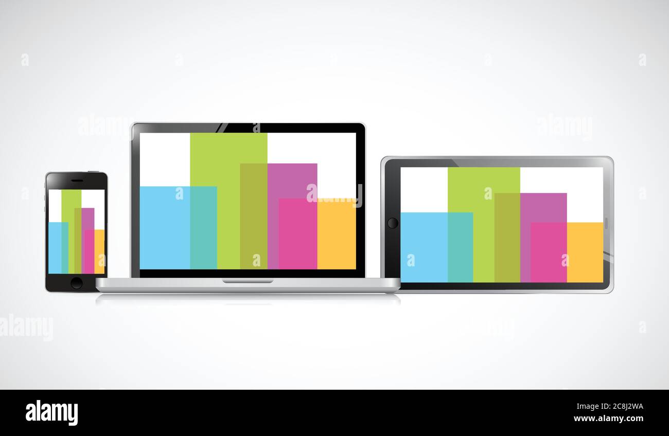 Set of colorful electronics. illustration design over a white ...