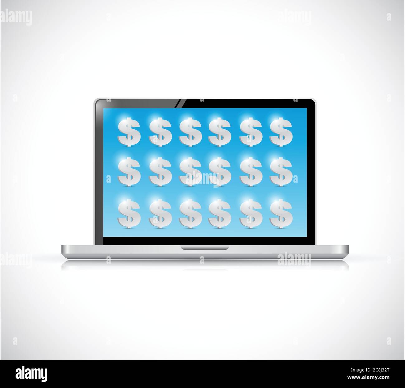 Laptop and dollars symbols illustration design over a white background ...
