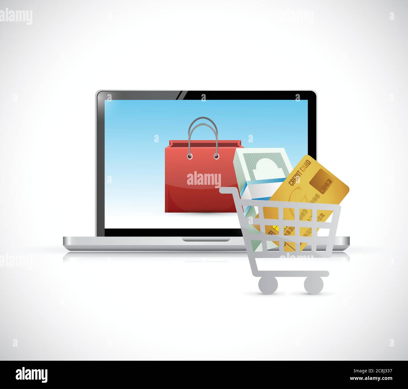 Online shopping. computer concept illustration design over a white ...