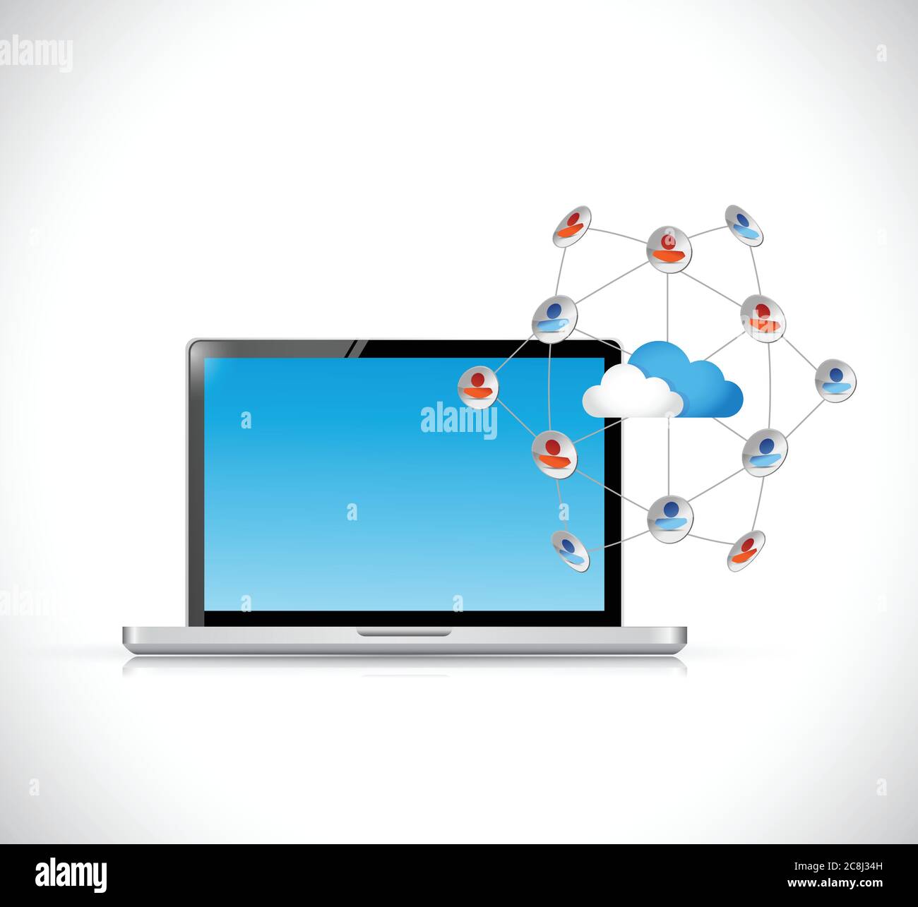 Laptop social media network concept illustration design over a white ...