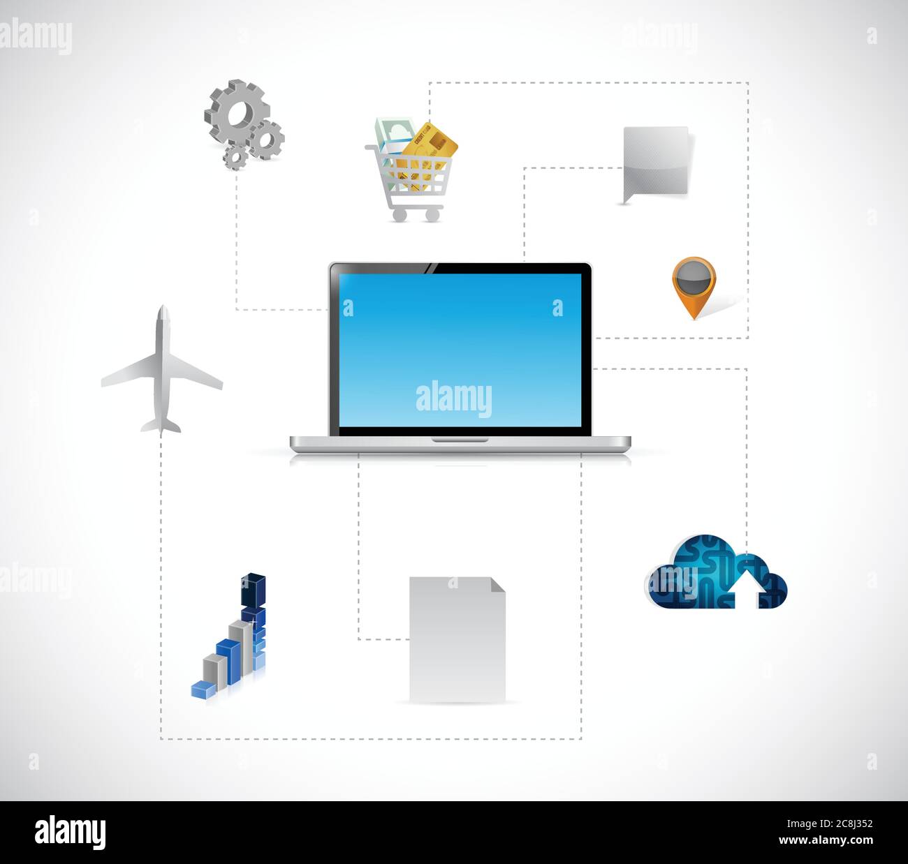 Computer tools and connection illustration design over a white ...