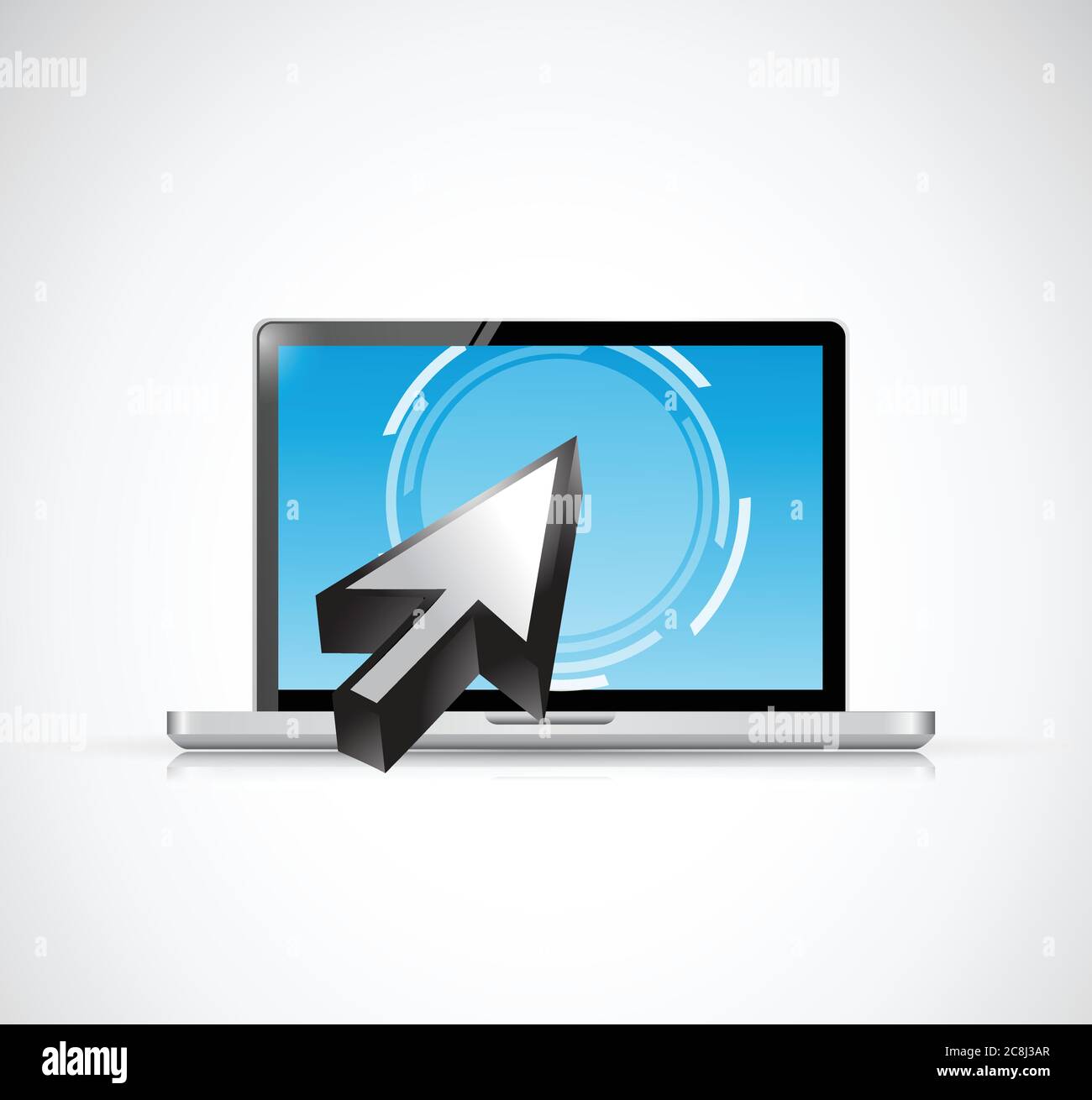 Laptop touchscreen and cursor. illustration design over a white ...