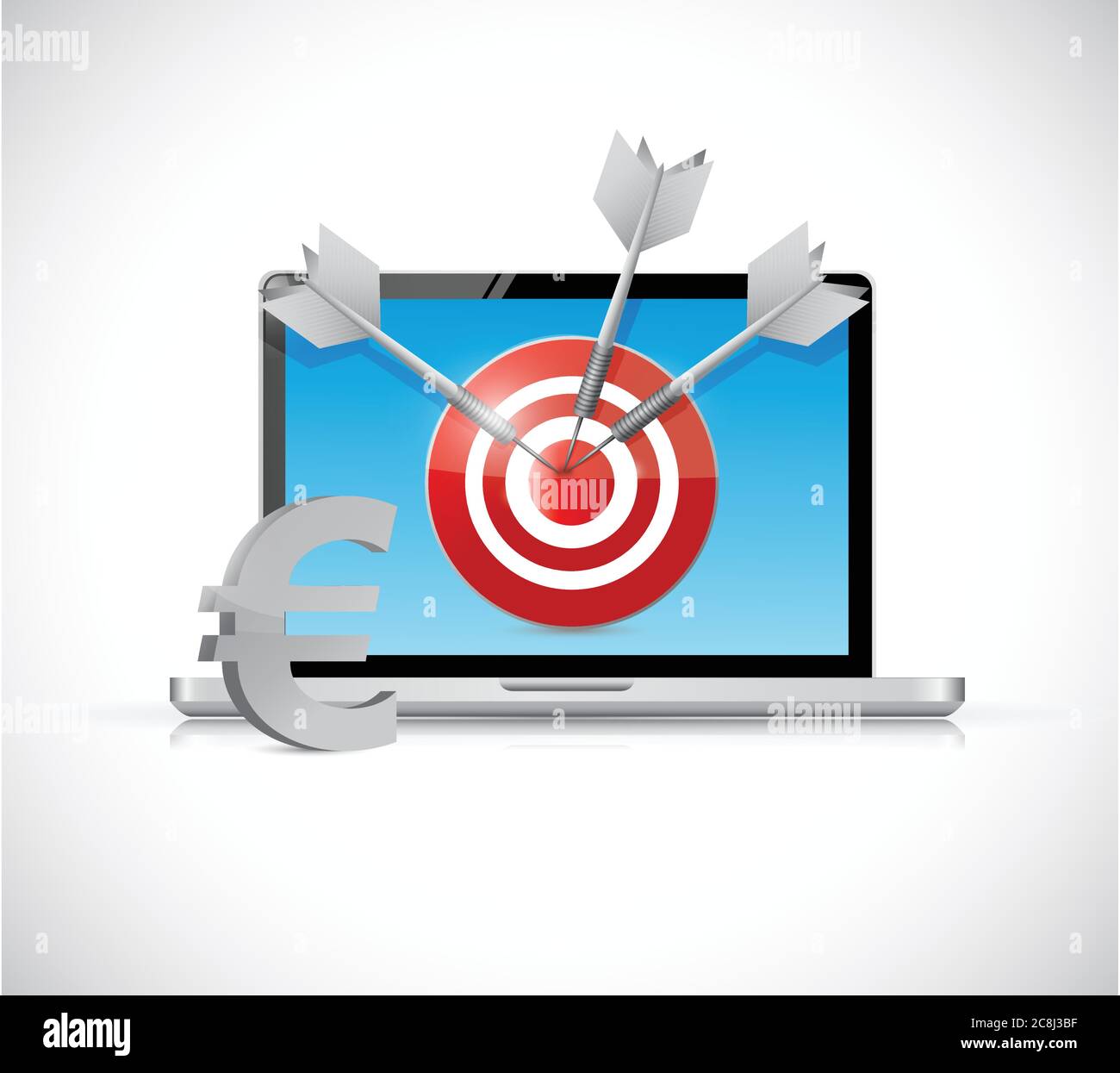 Euro target and laptop business concept illustration design over a ...