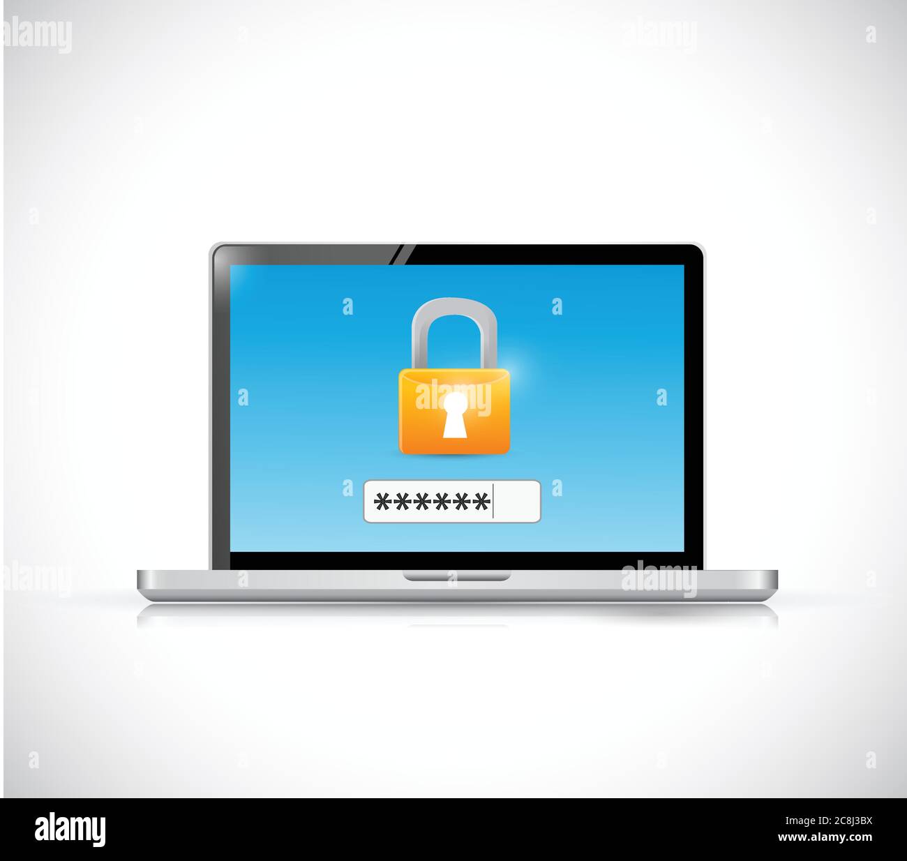 Laptop login security concept illustration design over a white ...