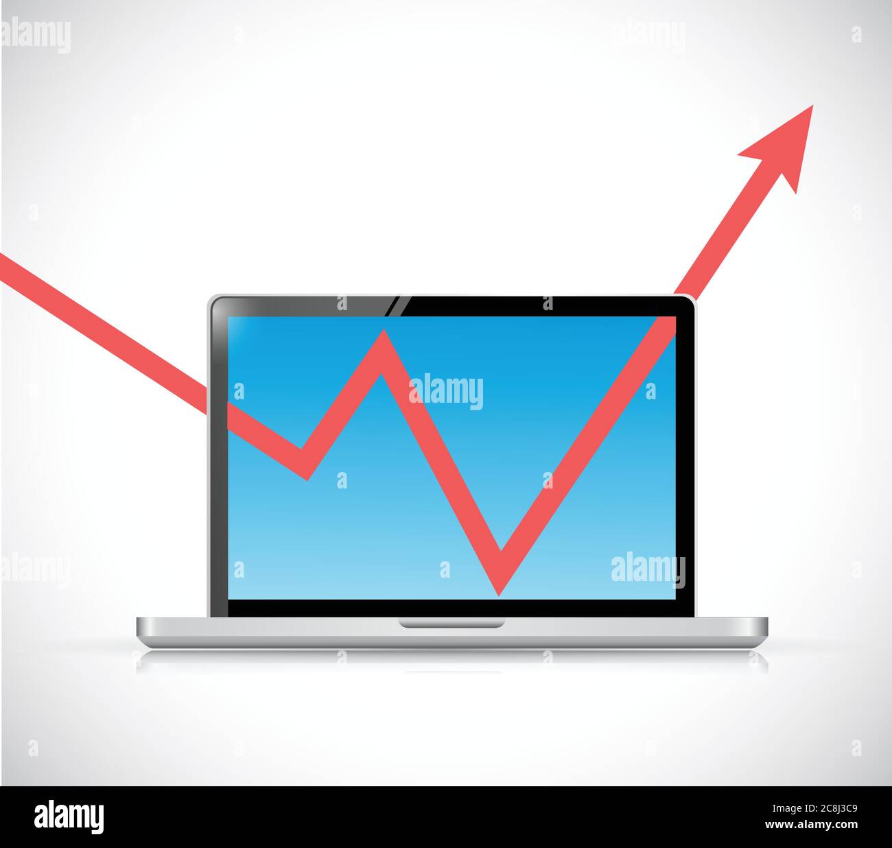 Laptop and business graph arrow illustration design over a white ...