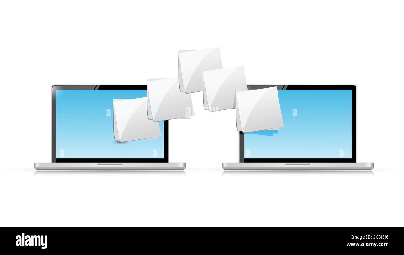 Laptop file transfer illustration design over a white background Stock ...