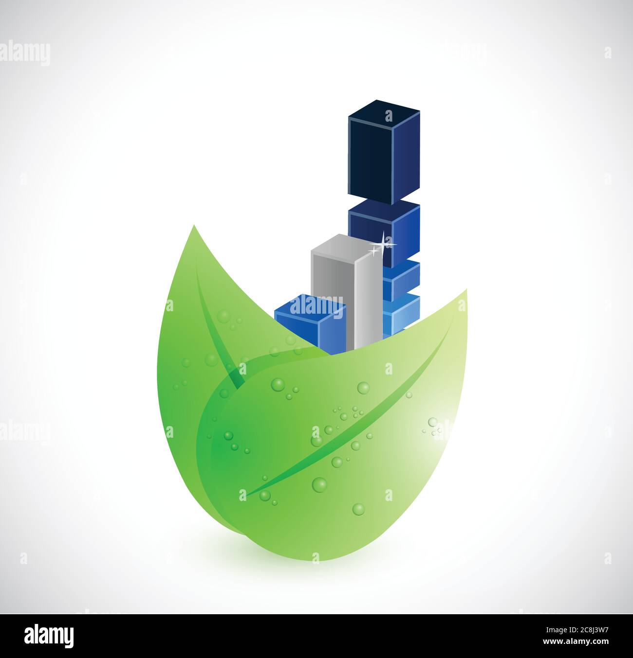 Business graph and leaves illustration design over a white background ...