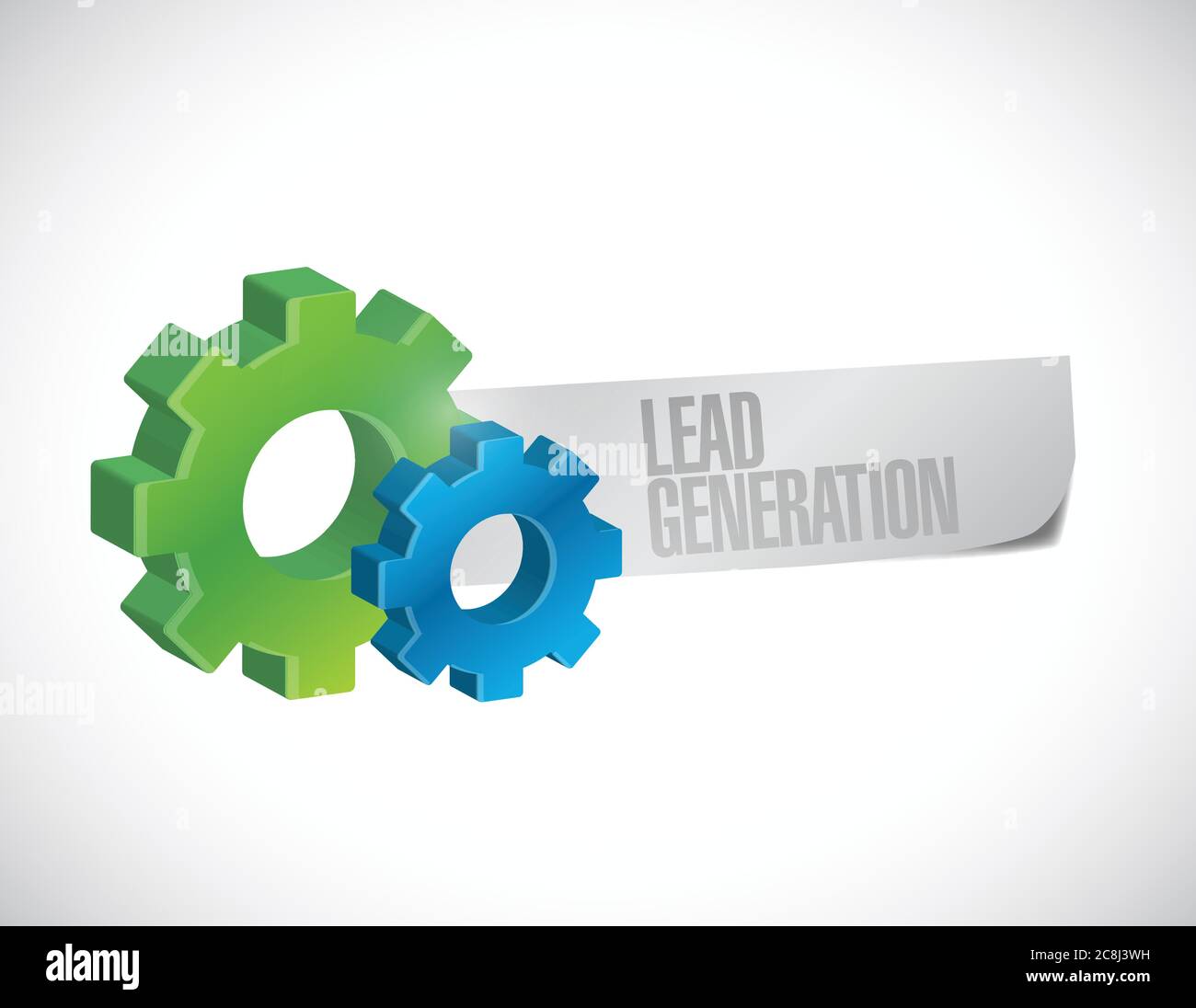 Gears and lead generation sign illustration design over a white ...
