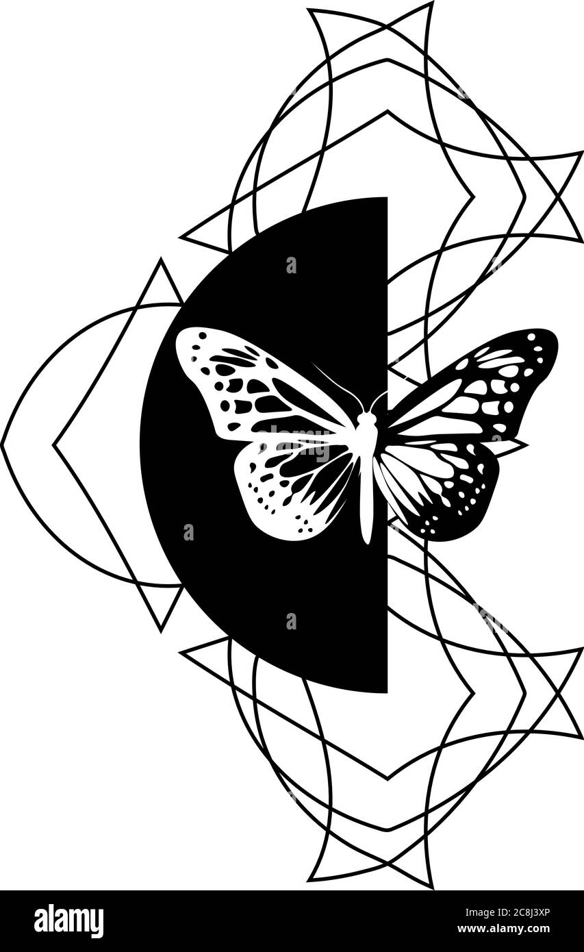 beautiful black and white geometric tattoo illustration with inverse ...