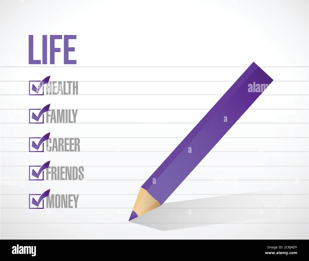 Life check mark list illustration design background. over a notepad ...
