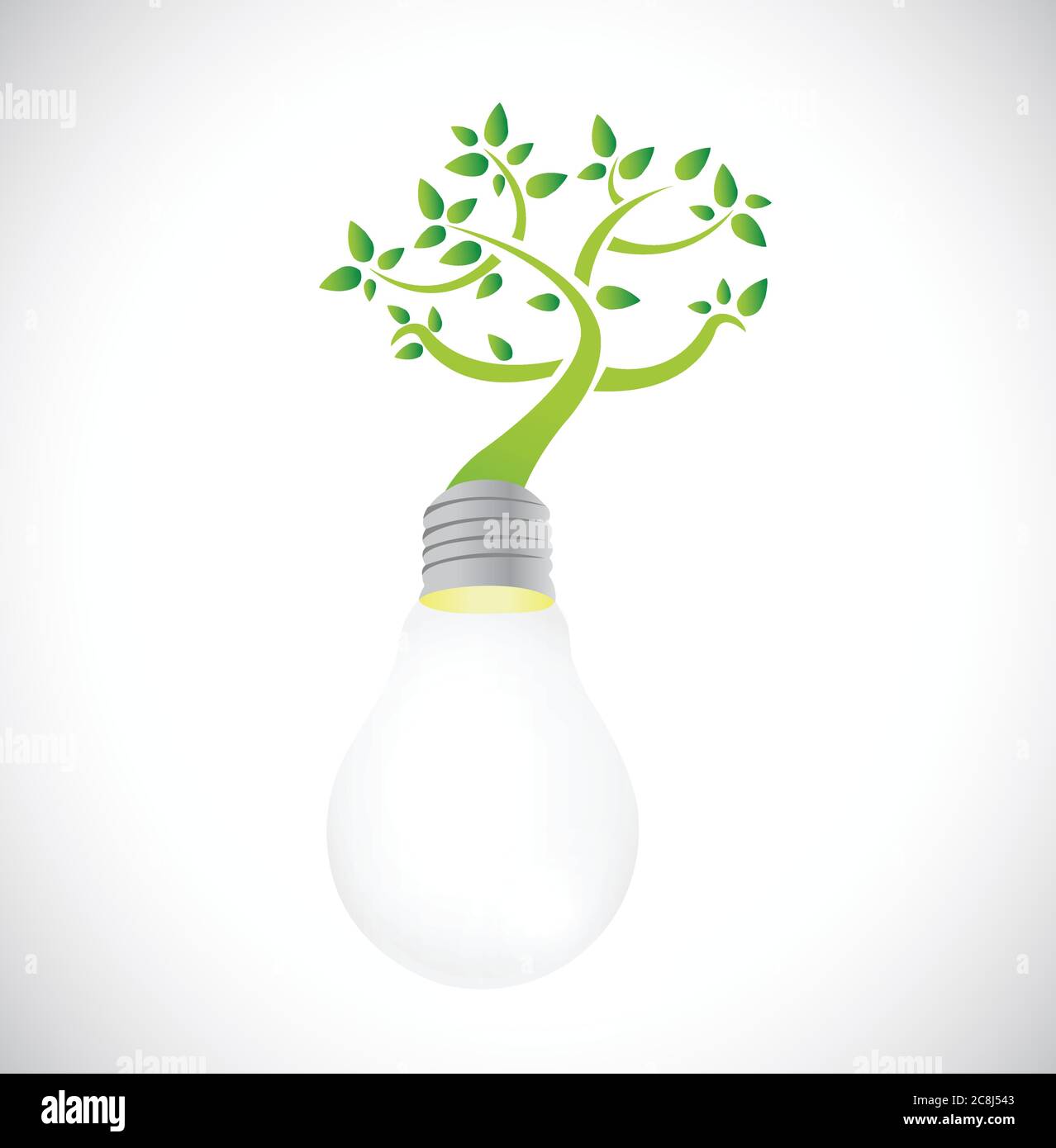 Lightbulb and green growing tree. illustration design over a white ...
