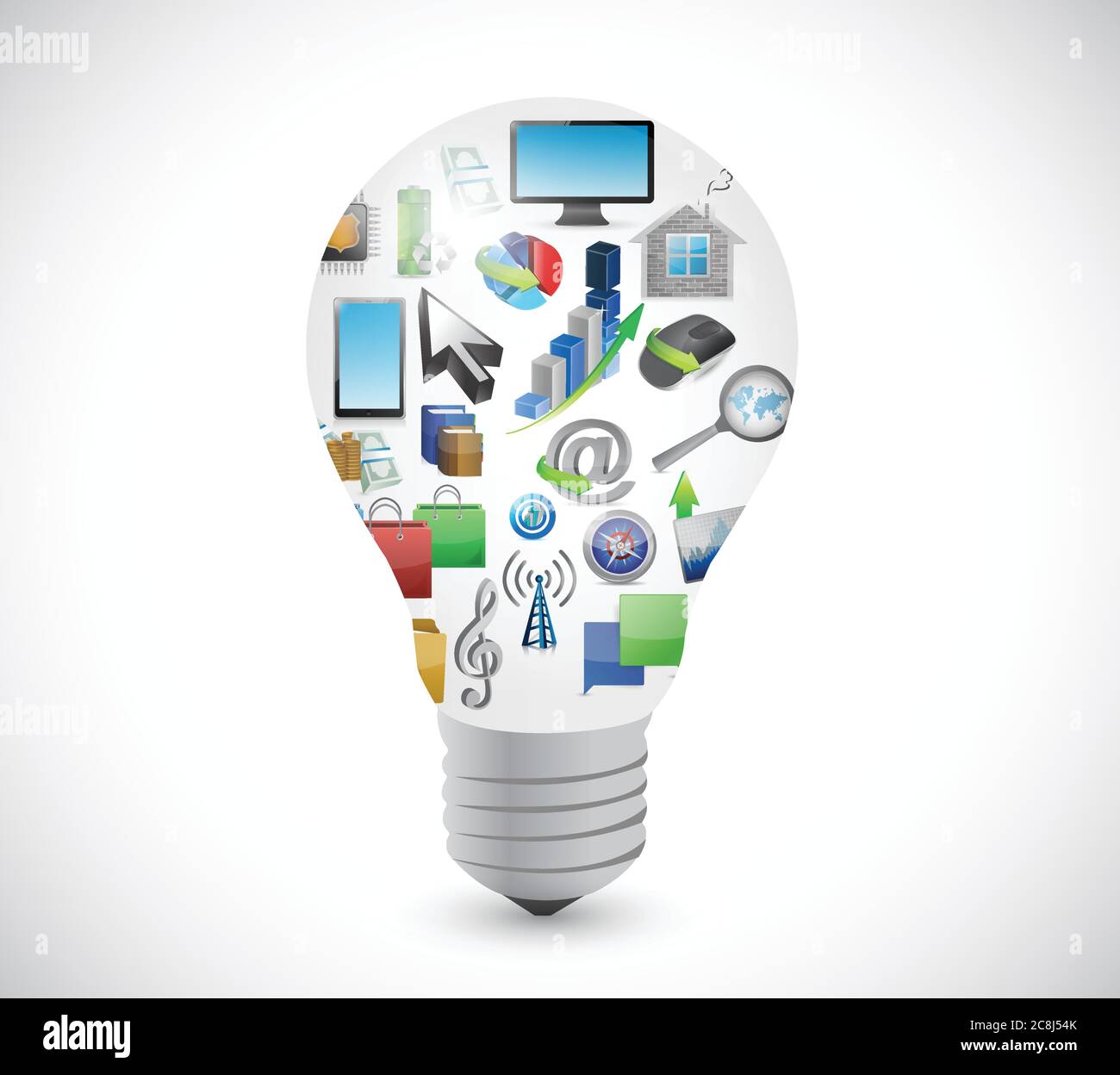 Light bulb connection and icons. illustration design over a white ...