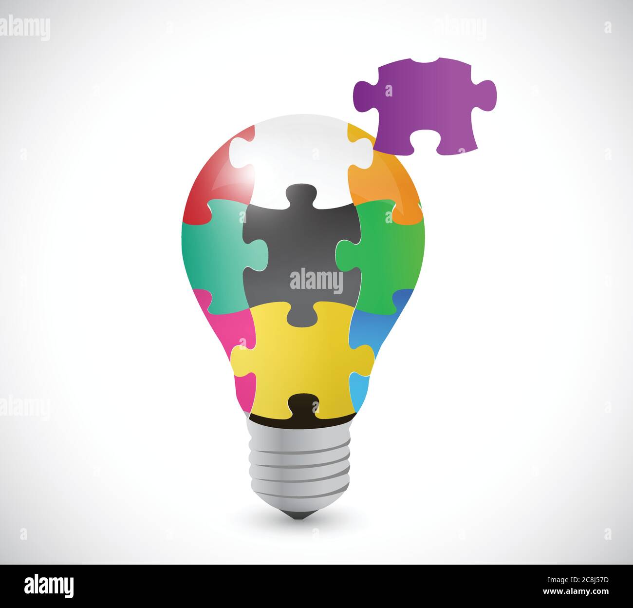 Light bulb puzzle pieces illustration design over a white background ...