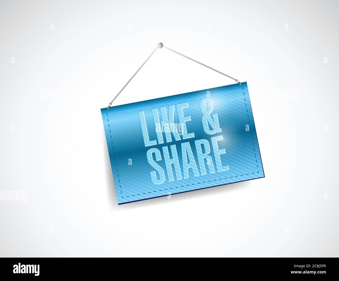Like and share sign hanging banner illustration design over a white ...