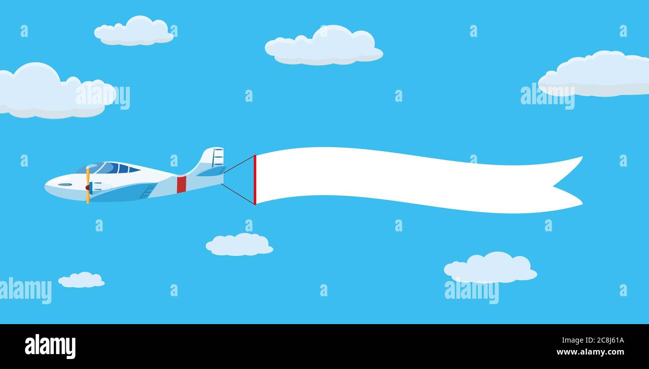 Speed airplane aircraft jet with advertising banner ribbon in the ...