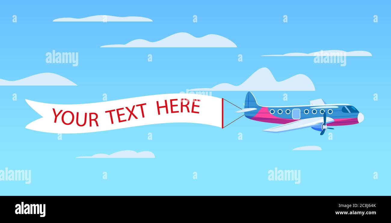 Cargo airplane aircraft with advertising banner ribbon in the cloudy ...