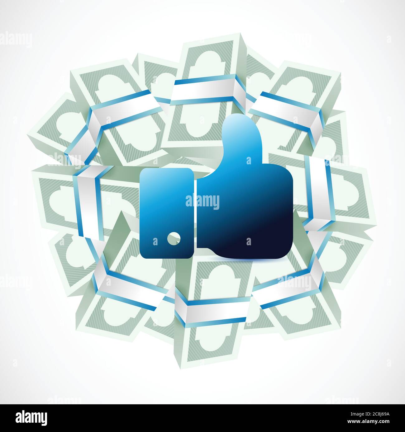 Money bills and like hand illustration design over a white background ...