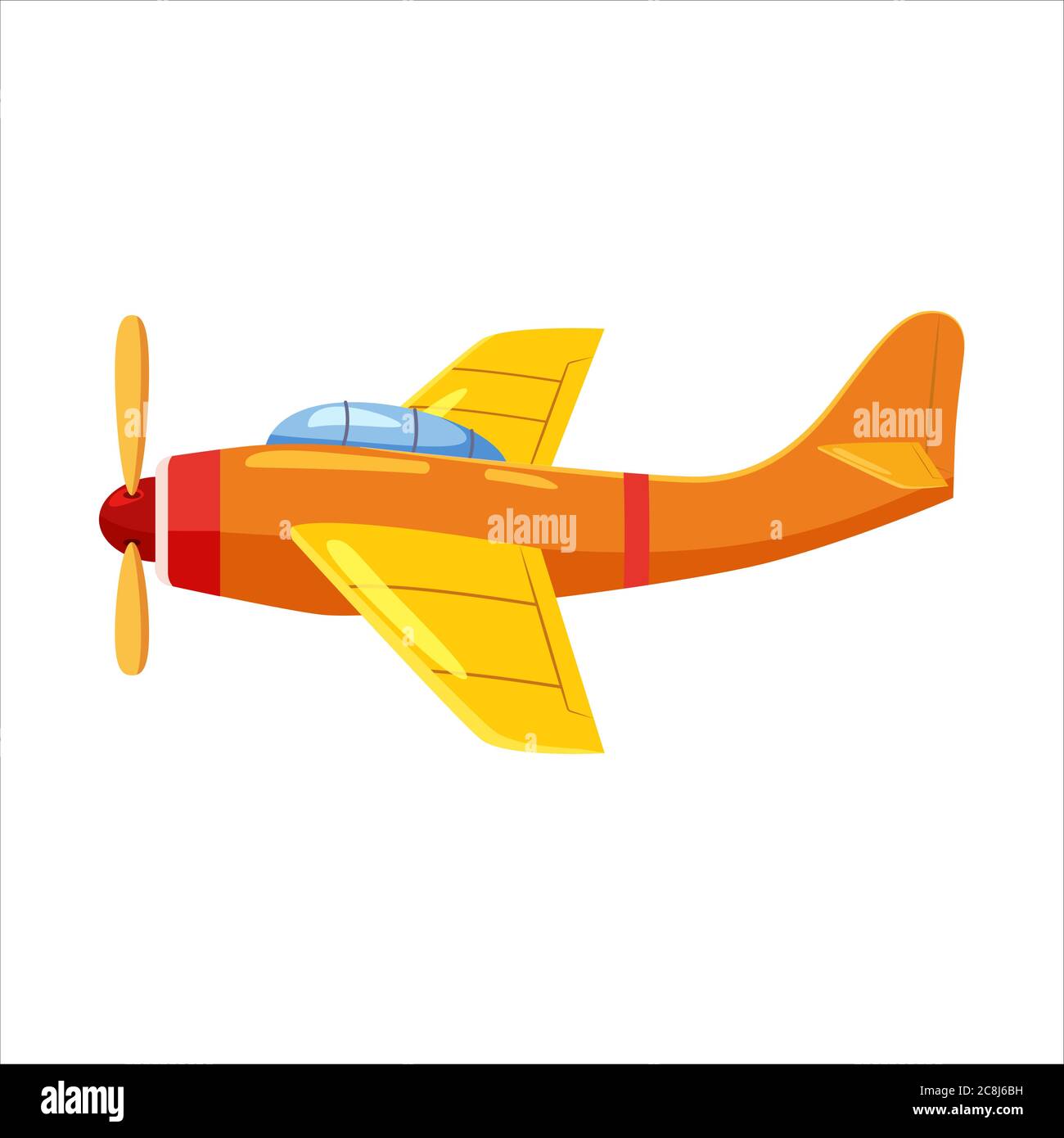 Airplane speed cartoon orange colour side view. Vector isolated cartoon ...