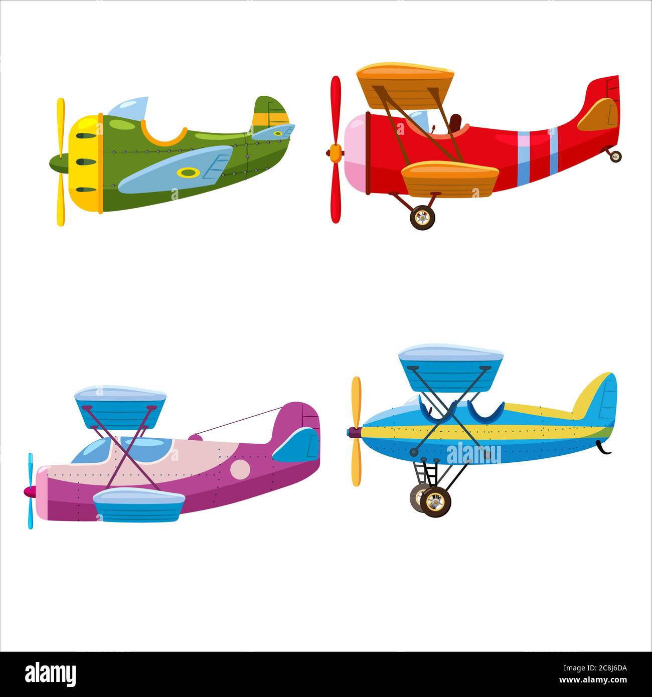Set of airplanes aircraft different colour. Retro, personal, speed ...