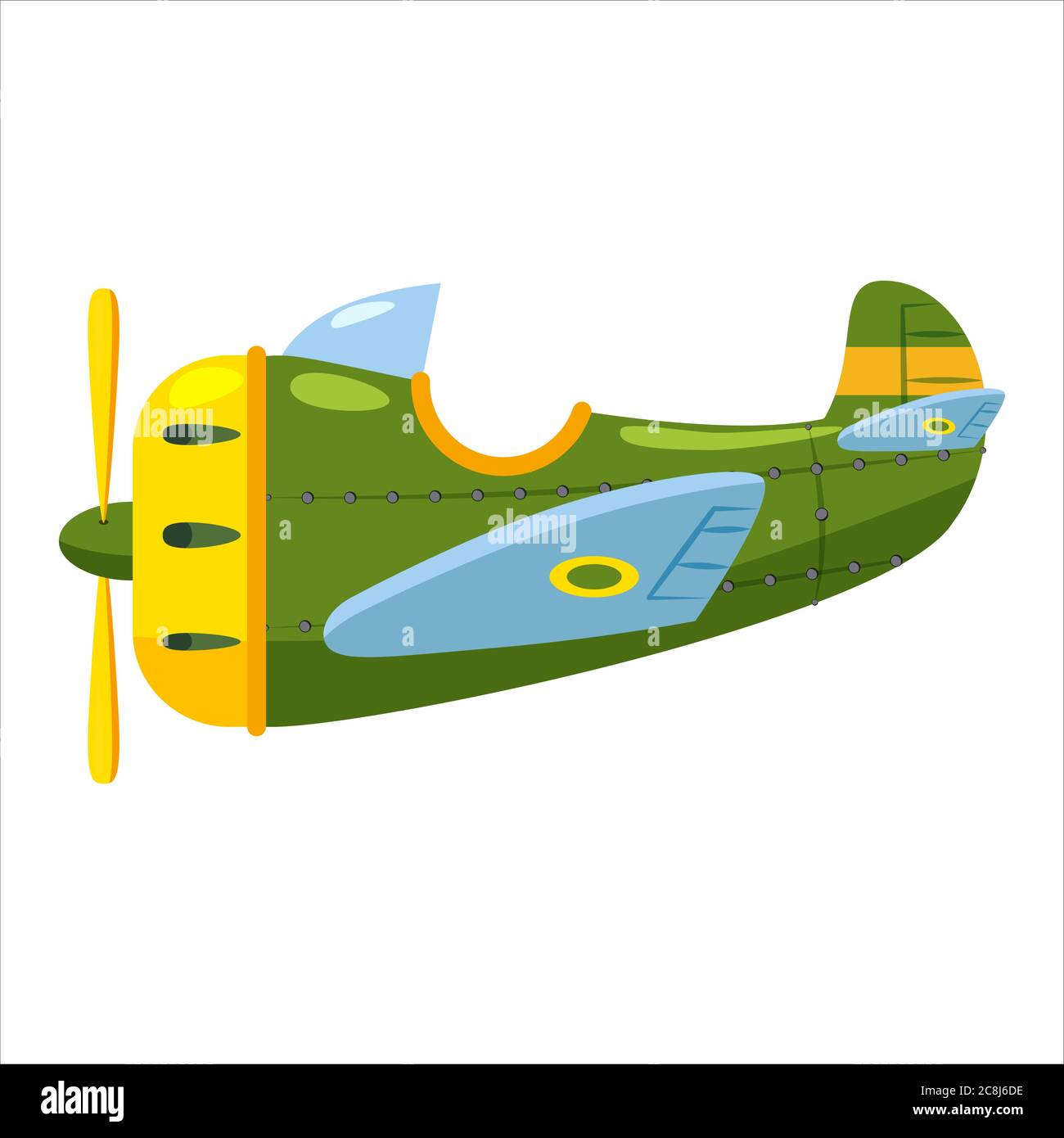 Vintage airplane monoplane cartoon retro green colour. Vector isolated ...