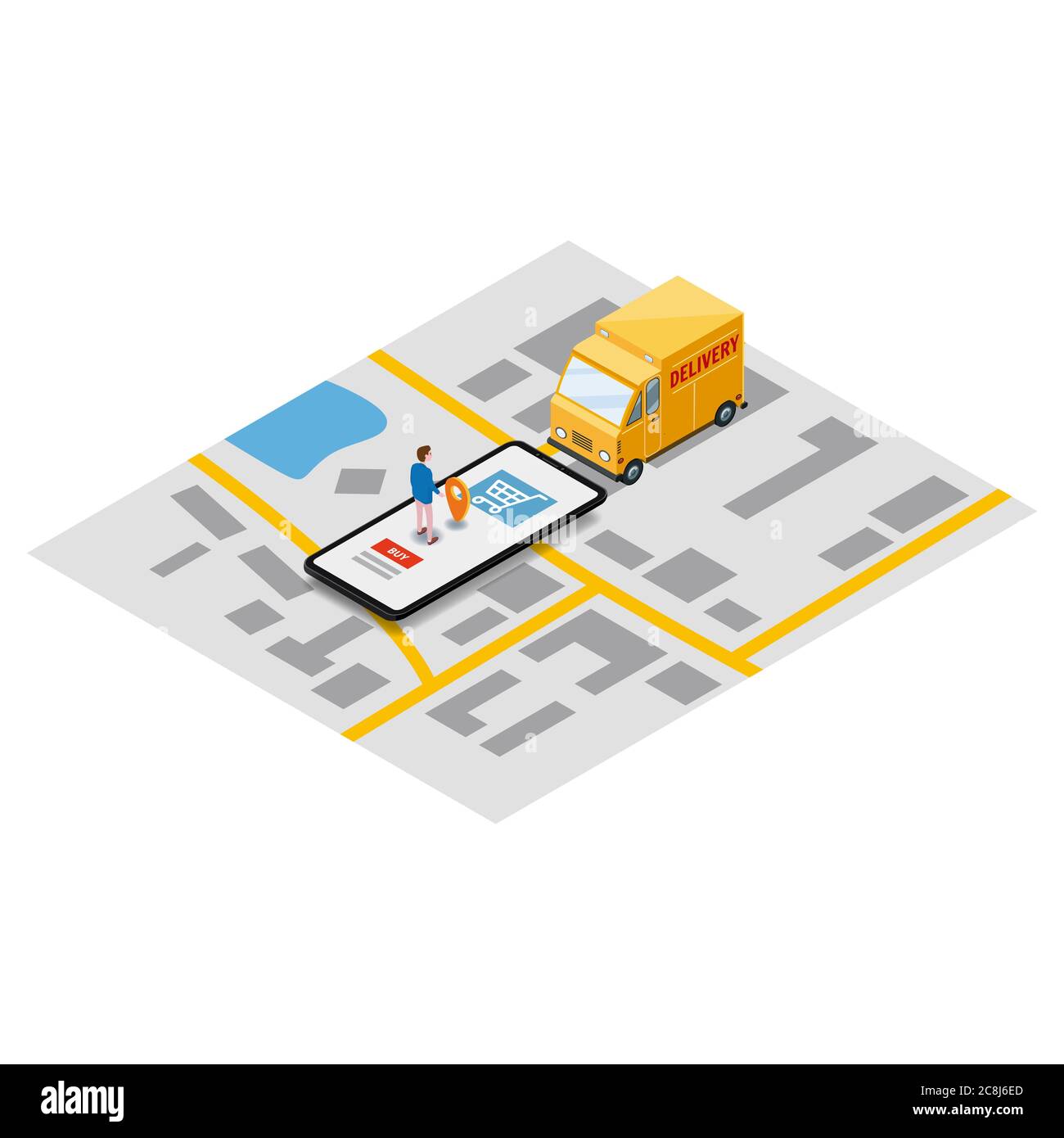 Isometry express cargo delivery route navigation map of the city, buyer ...