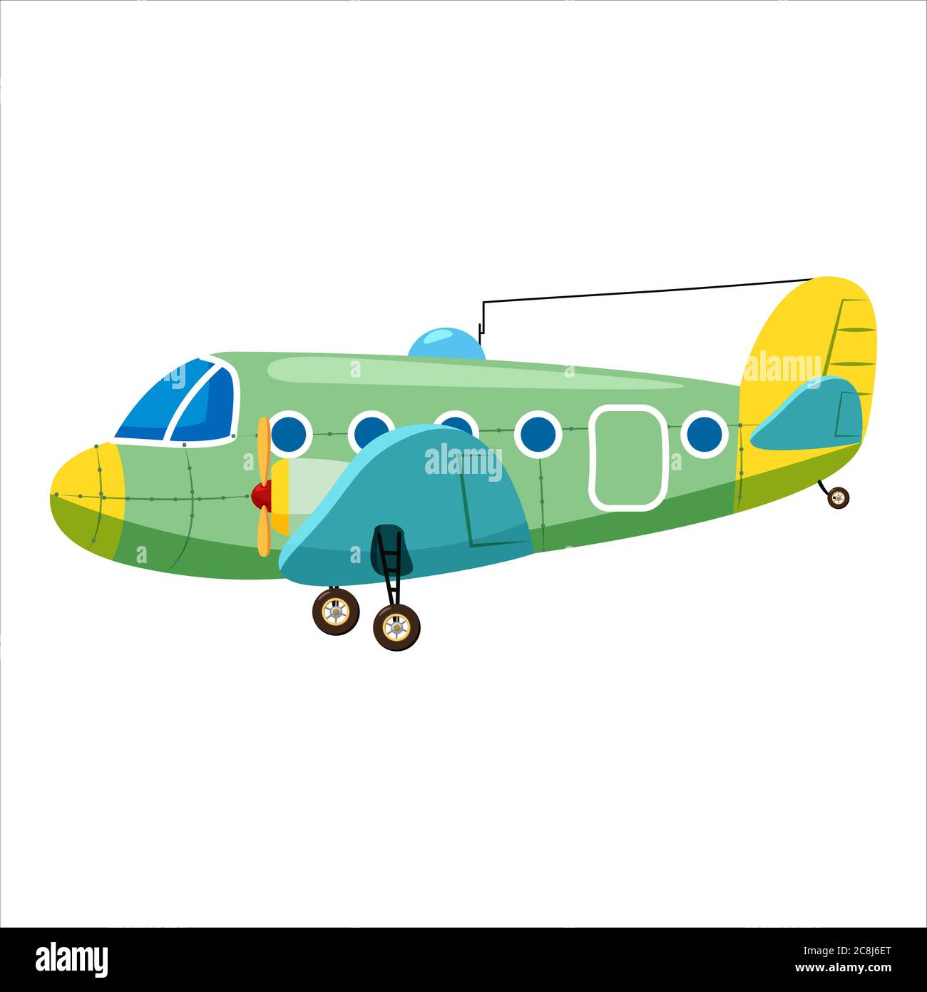 Vintage airplane cargo monoplane cartoon retro green colour. Vector ...