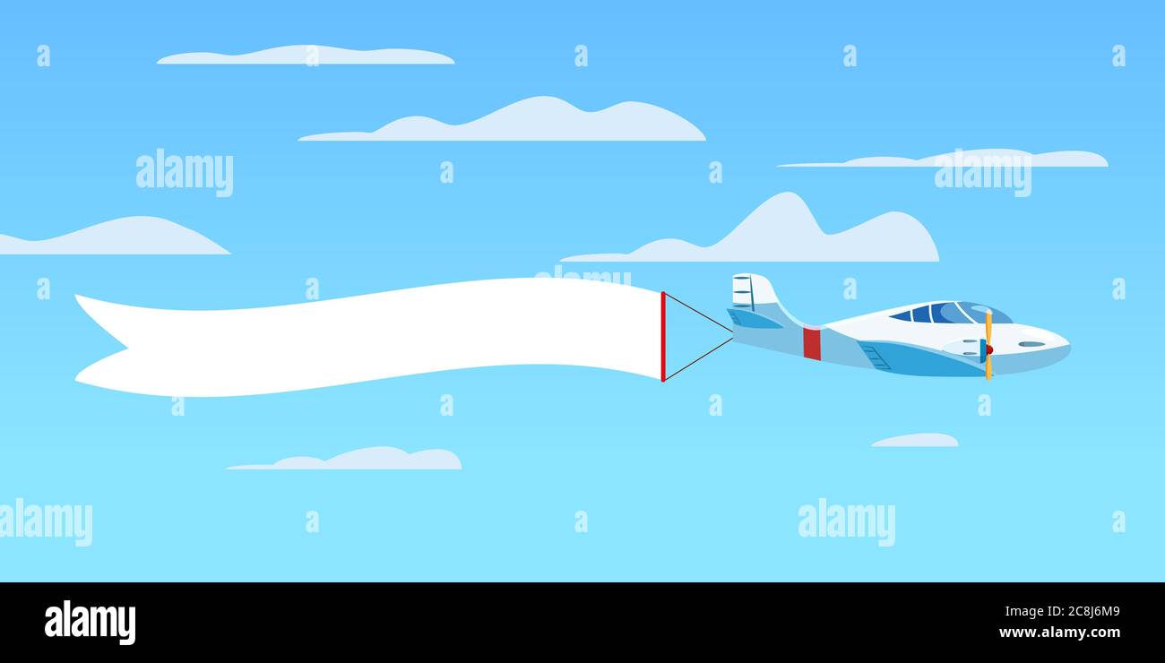 Speed airplane aircraft jet with advertising banner ribbon in the ...
