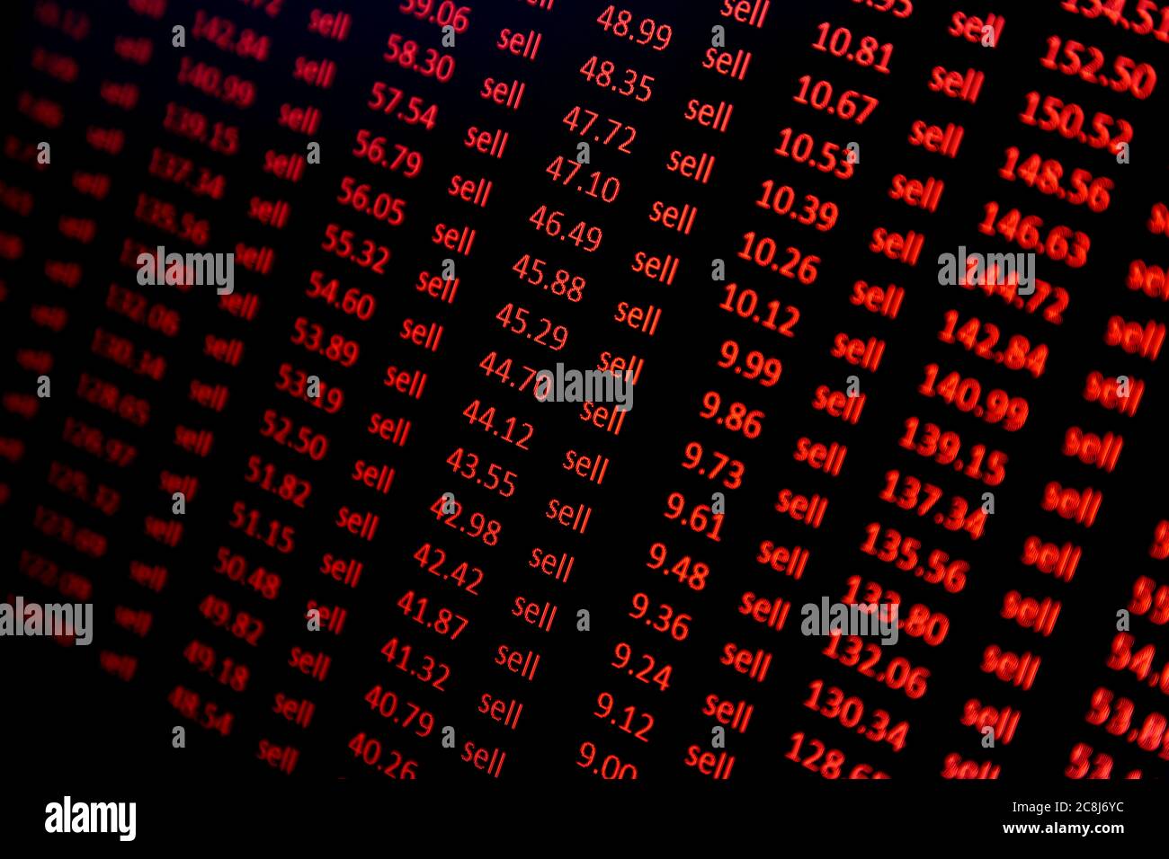 rows and rows of decreasing numbers and "sell" words on a computer ...