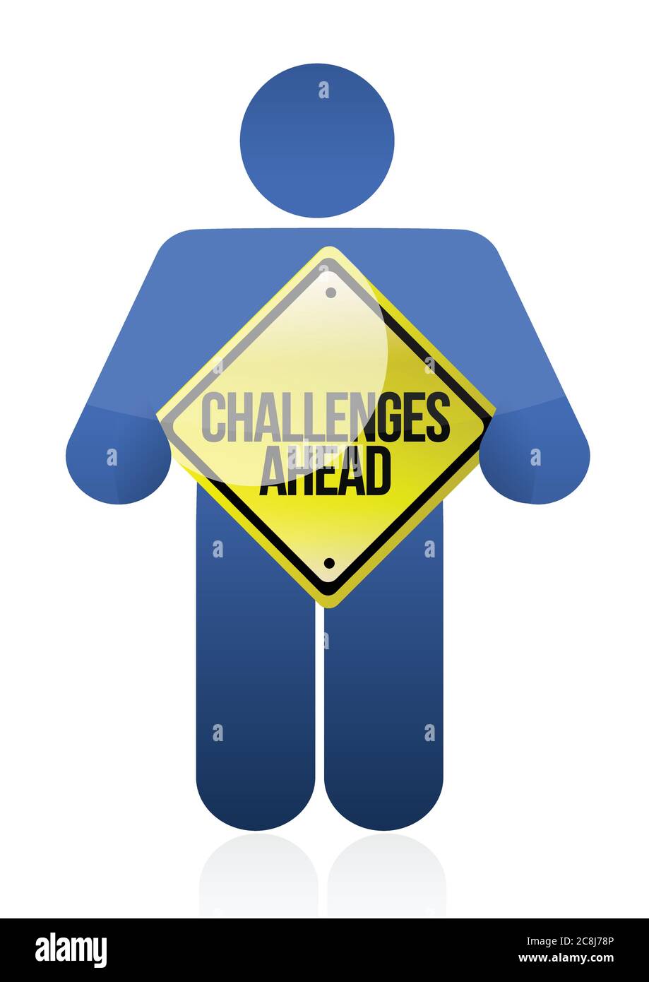 Avatar holding a challenge ahead sign. illustration design over a white ...