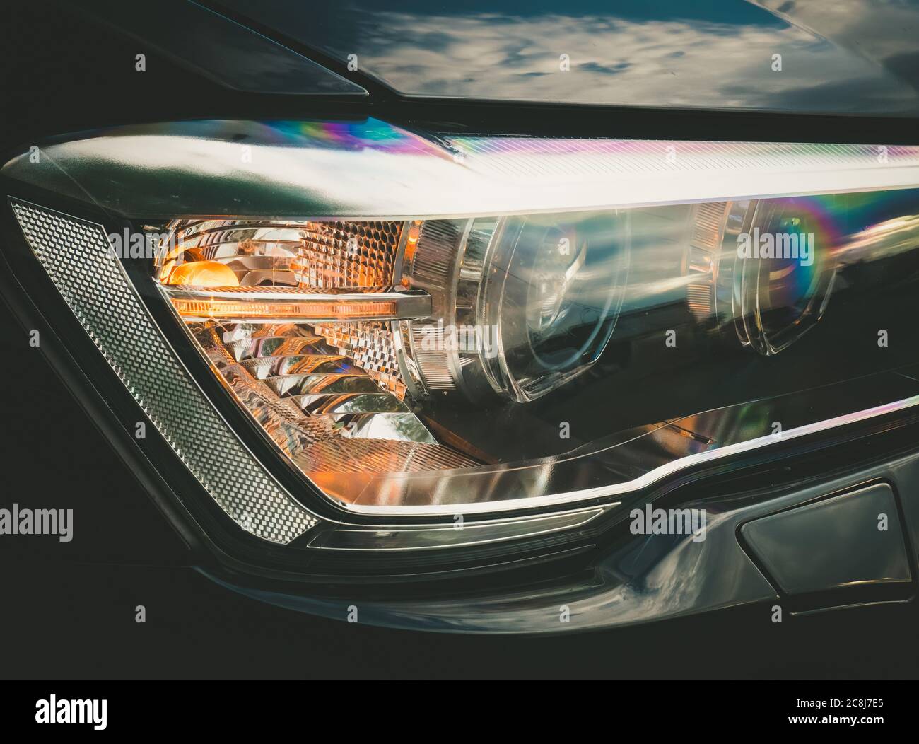 Close up detail with the LED headlights of a modern car Stock Photo - Alamy