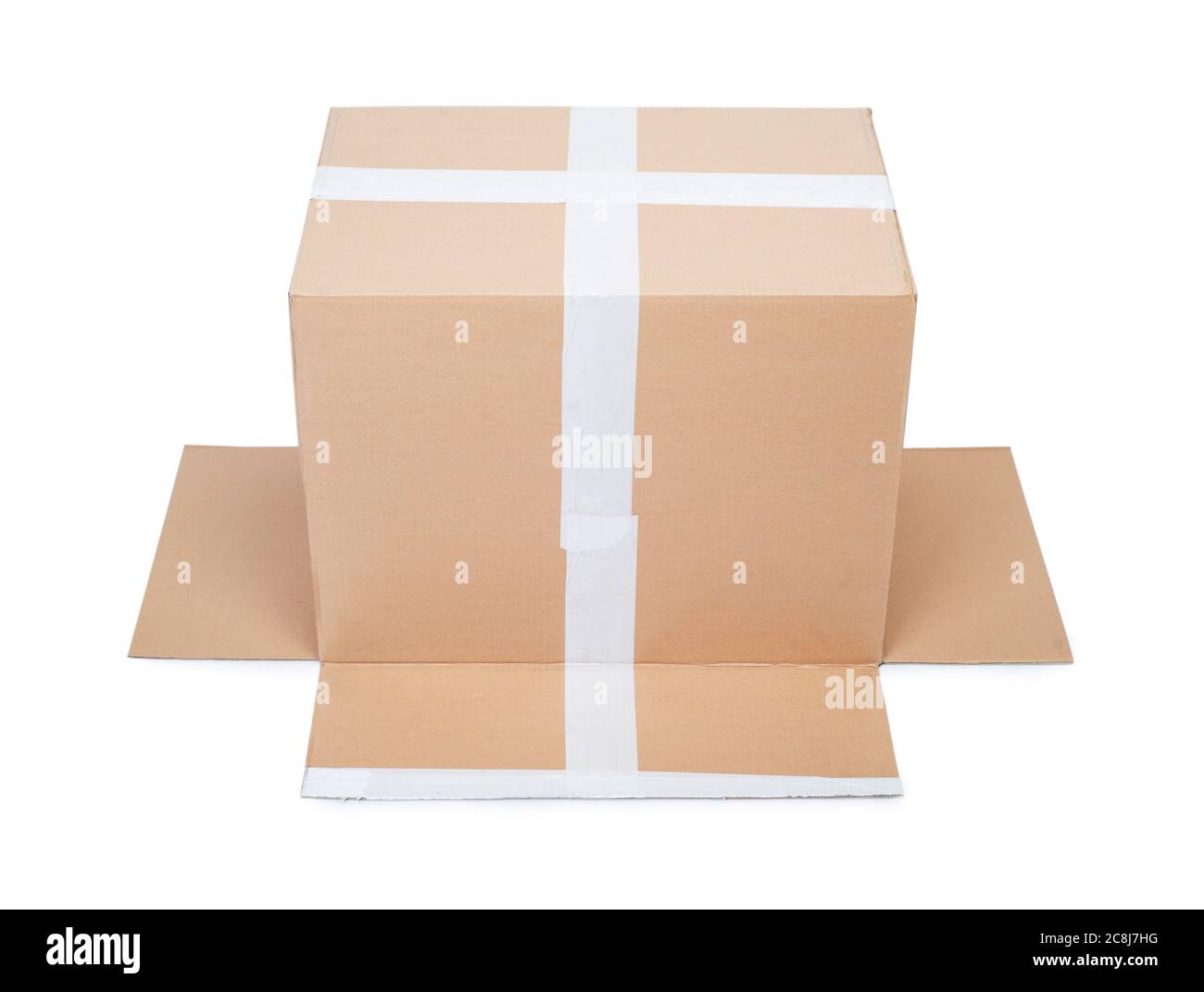 Open used cardboard box isolated over white background Stock Photo - Alamy
