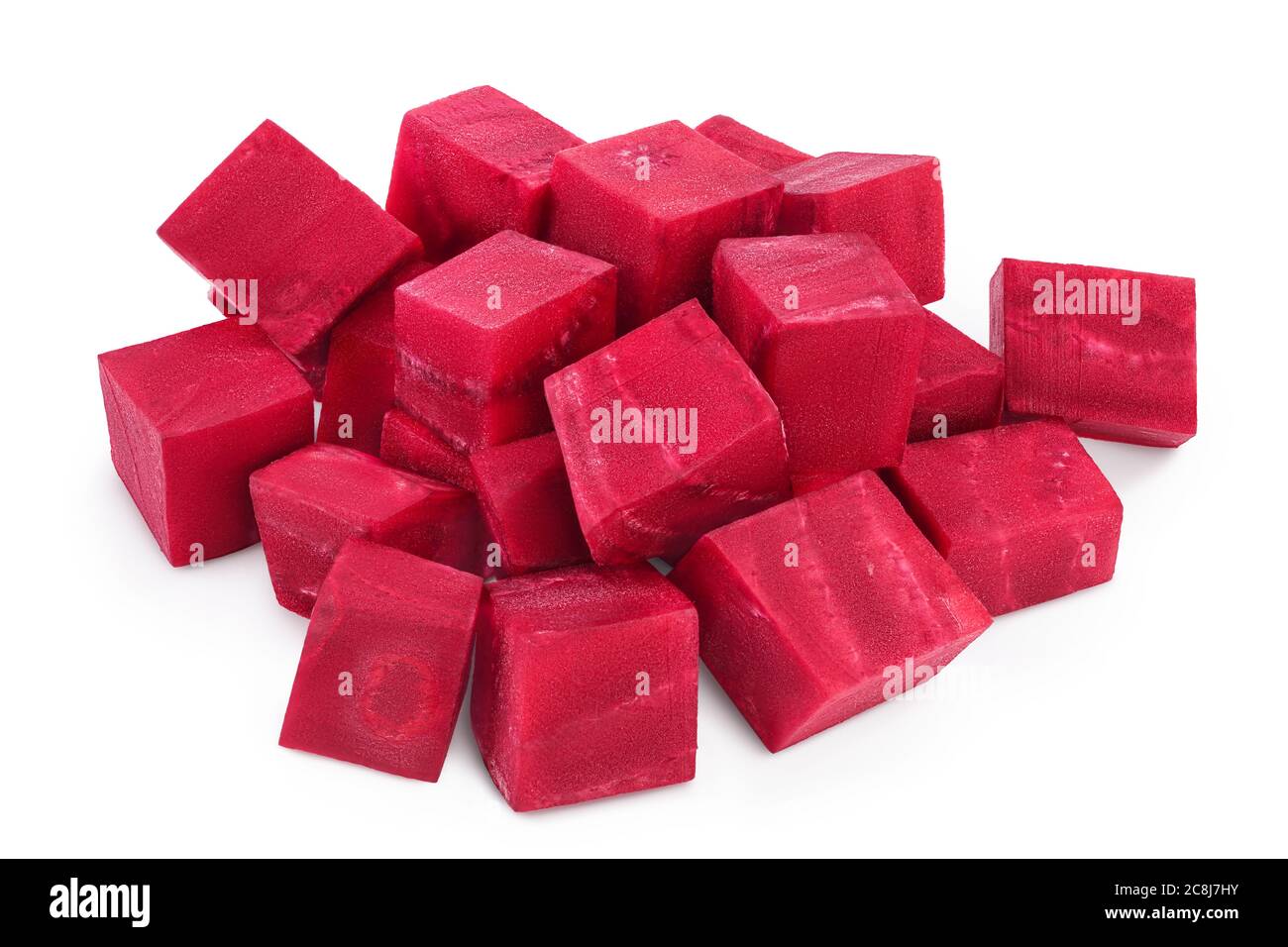 beetroot diced isolated on white background with clipping path and full ...