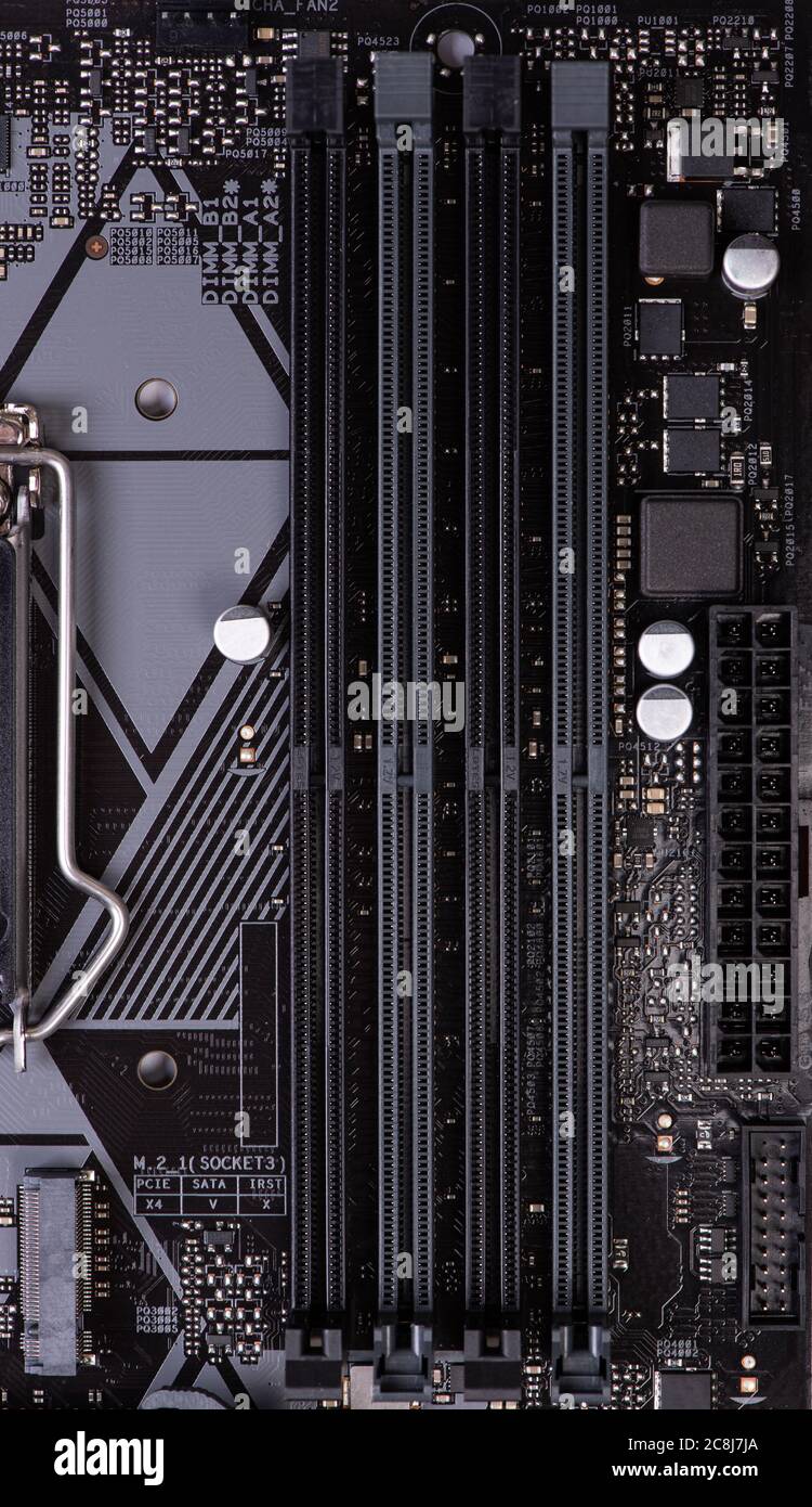 Computer mother board close-up. Circuit board background Stock Photo ...