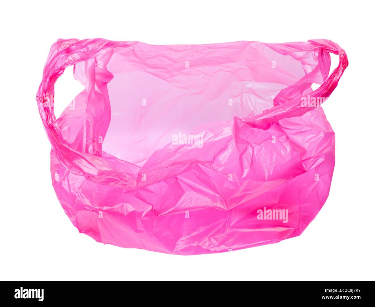 Transparent plastic bag with handles isolated over white background ...