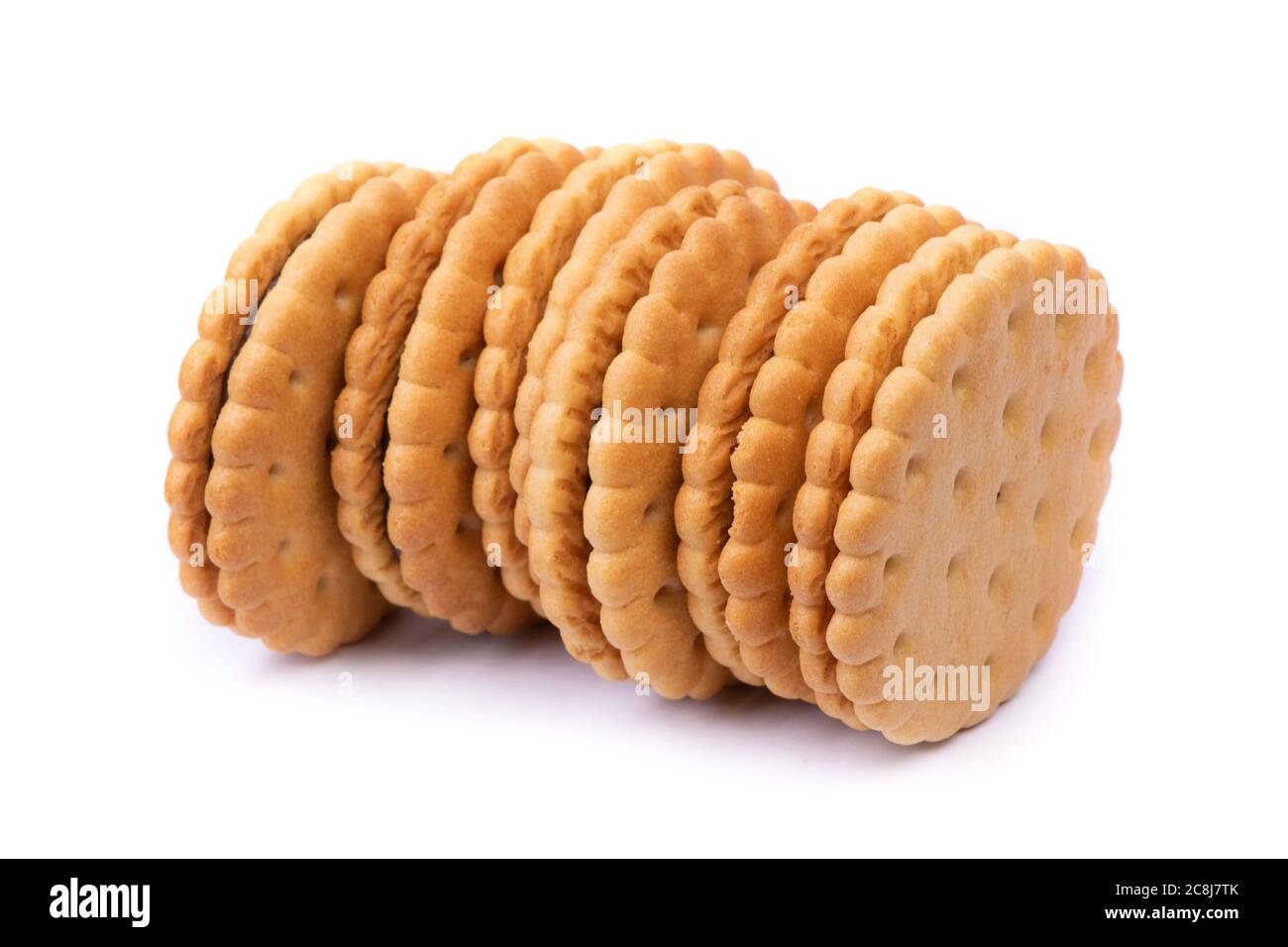 Stack of double round biscuit cookies isolated on white background ...