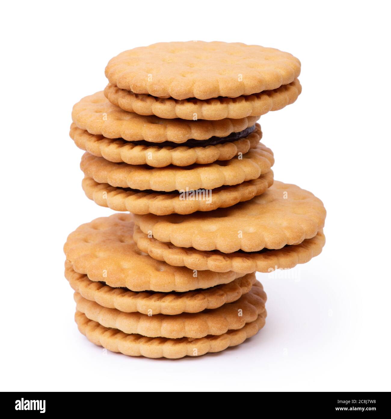 Stack of double round biscuit cookies isolated over white background ...