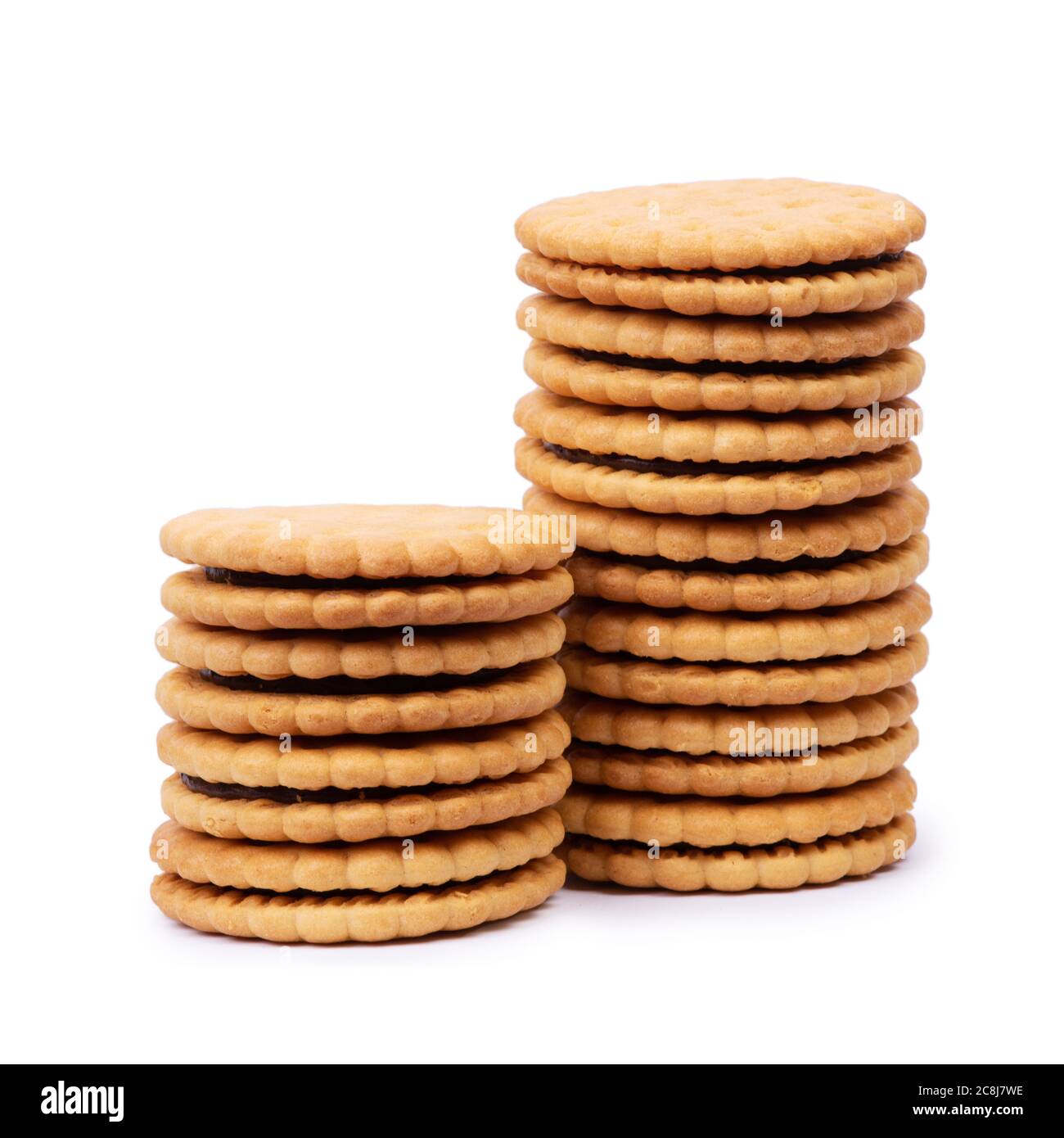 Stack of double round biscuit cookies isolated on white background ...