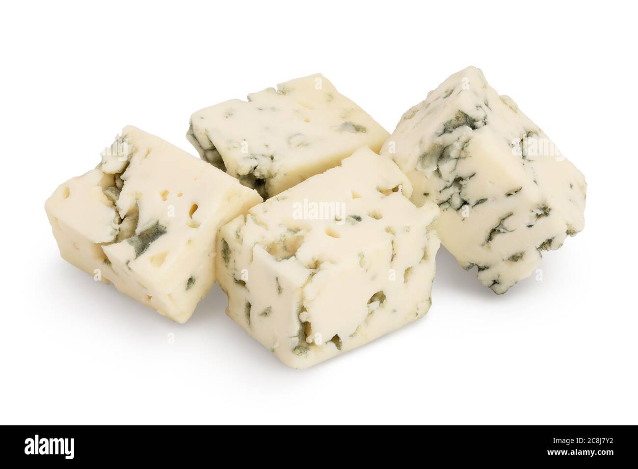 diced Blue cheese isolated on white background with clipping path and ...