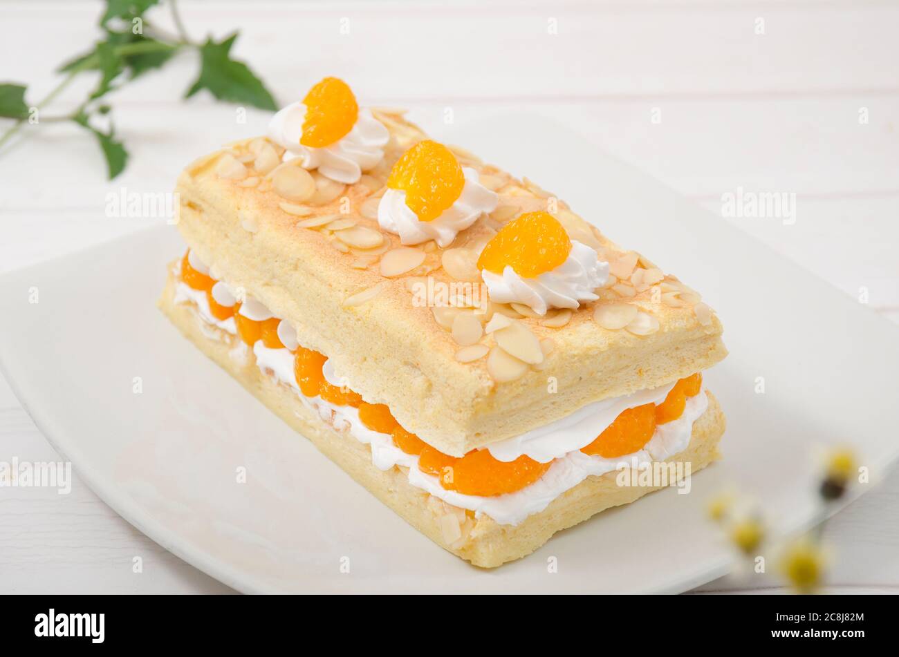 Budapest cake with cream and Mandarin Orange fruit Stock Photo - Alamy