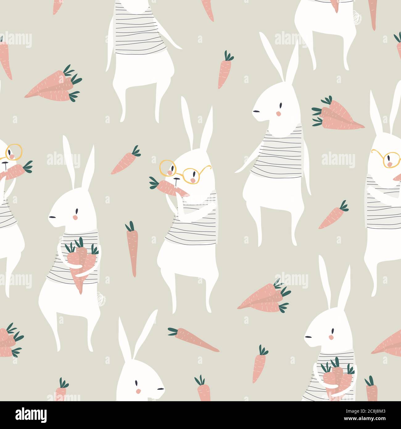 Seamless pattern with cute rabbits and carrots Stock Vector Image & Art ...