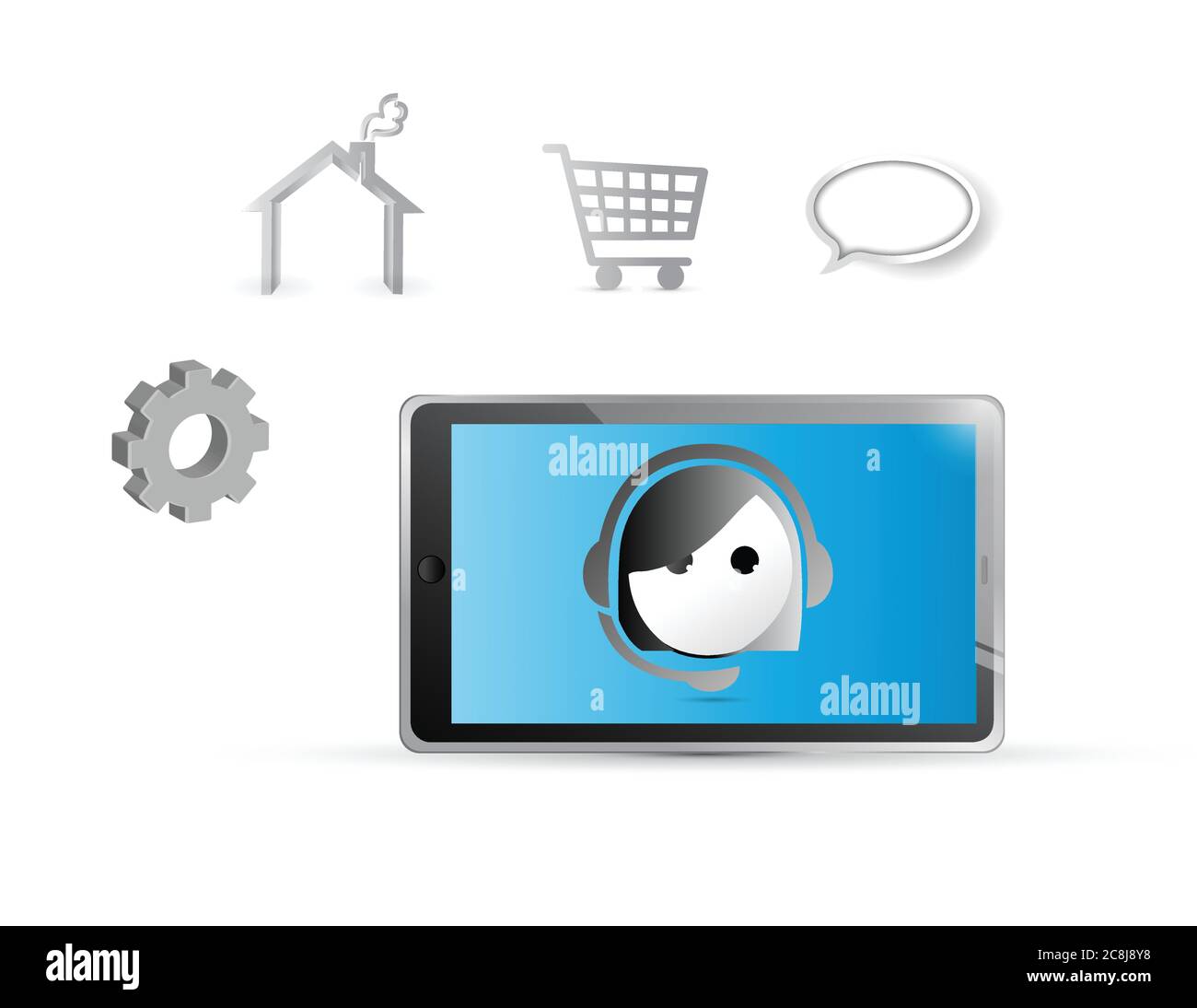 Customer support technology and tools. illustration design over a white ...